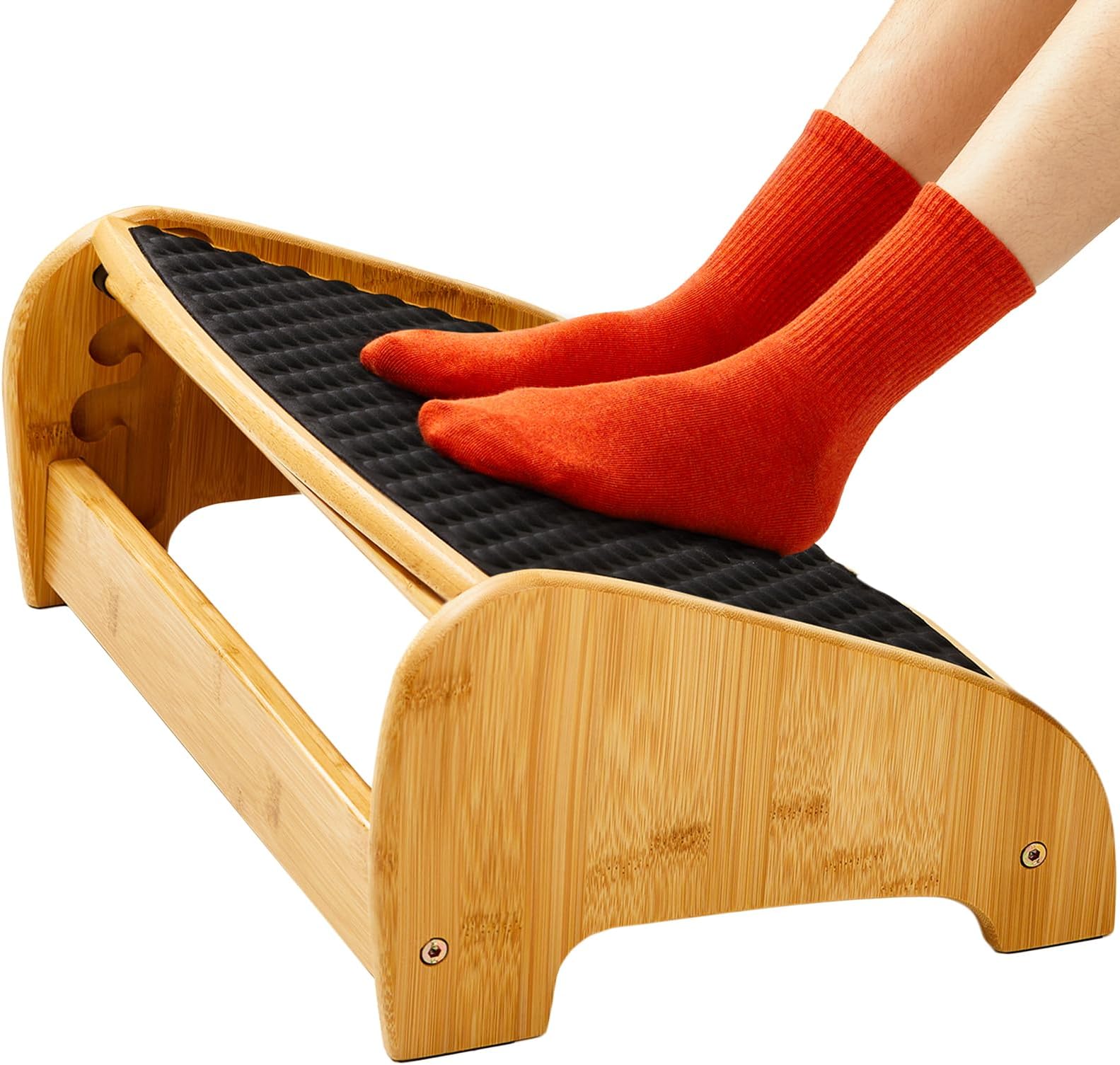 Amazon.com: Bamboo Under Desk Footrest, Ergonomic Foot Rest with 4 ...