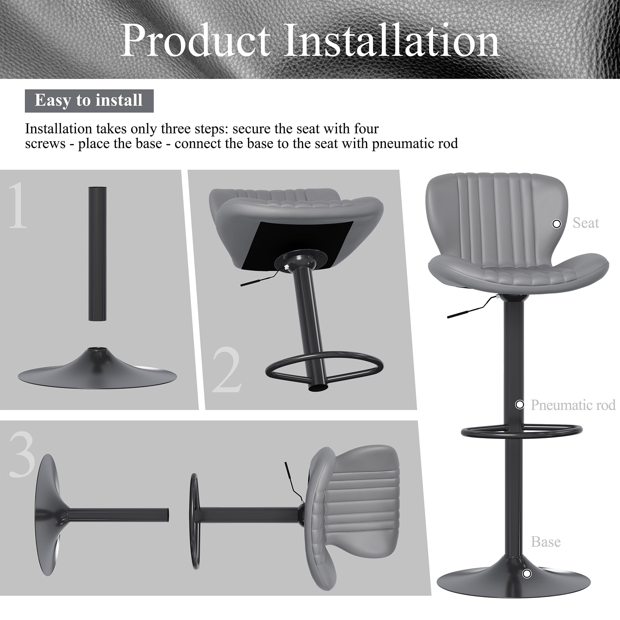 Shintenchi Bar Stools Set of 2 Modern Swivel Bar Chairs Adjustable ...
