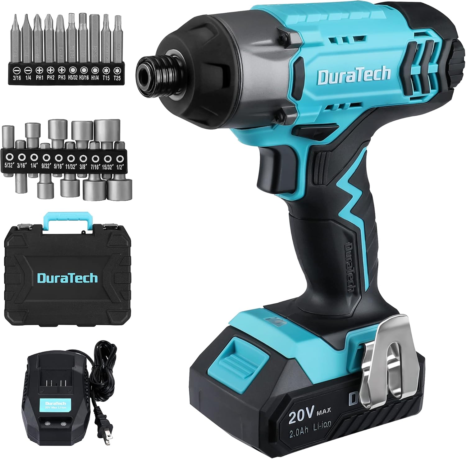 DURATECH Impact Driver Kit - 20V Cordless Impact Driver, 1/4 Hex Quick ...
