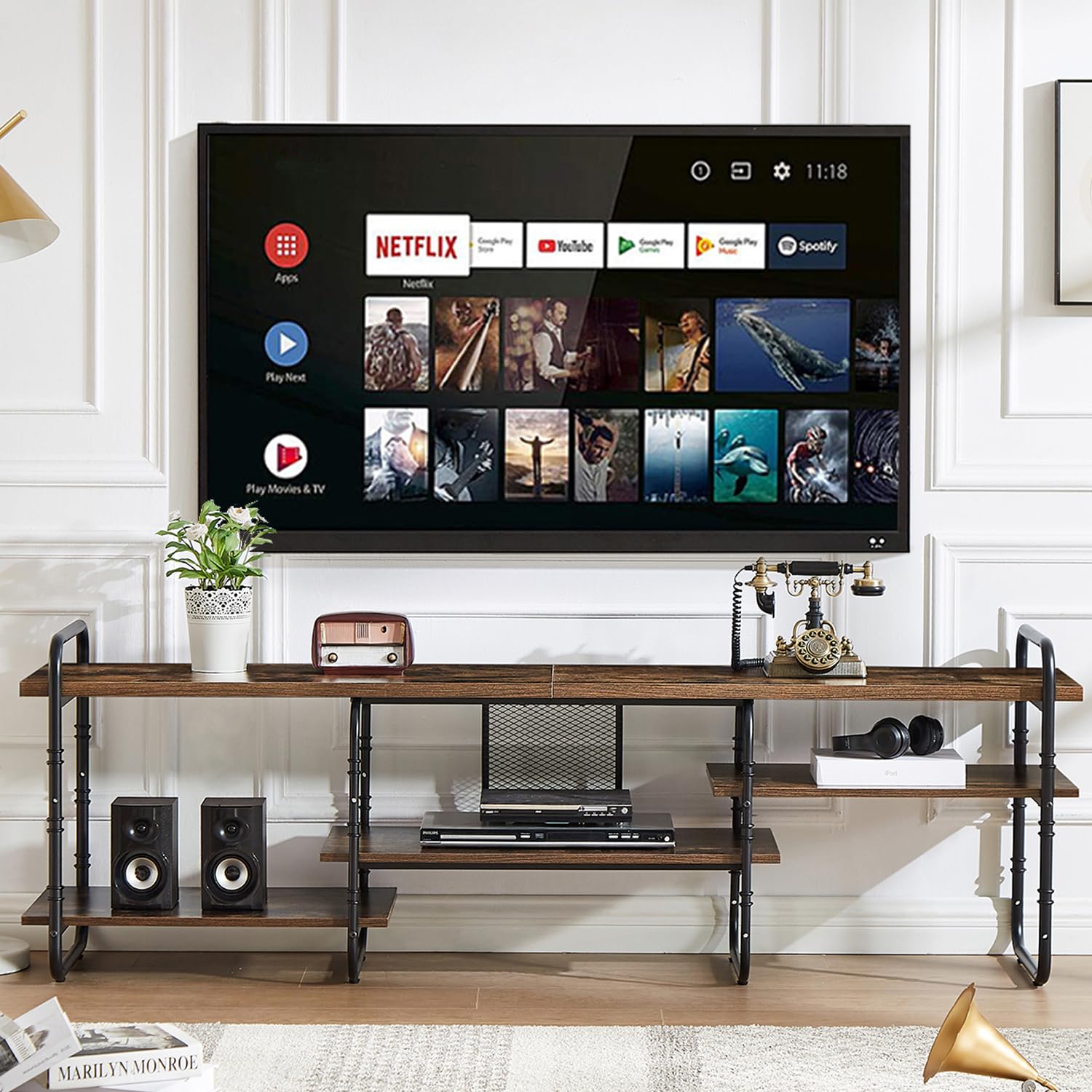 Amazon.com: VECELO, Entertainment Center/Media Console Table with ...