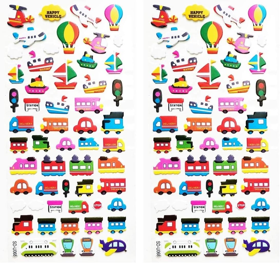 Amazon.com: PP Stickers 2 Sheets Cars Airplane Train Motorbike ...