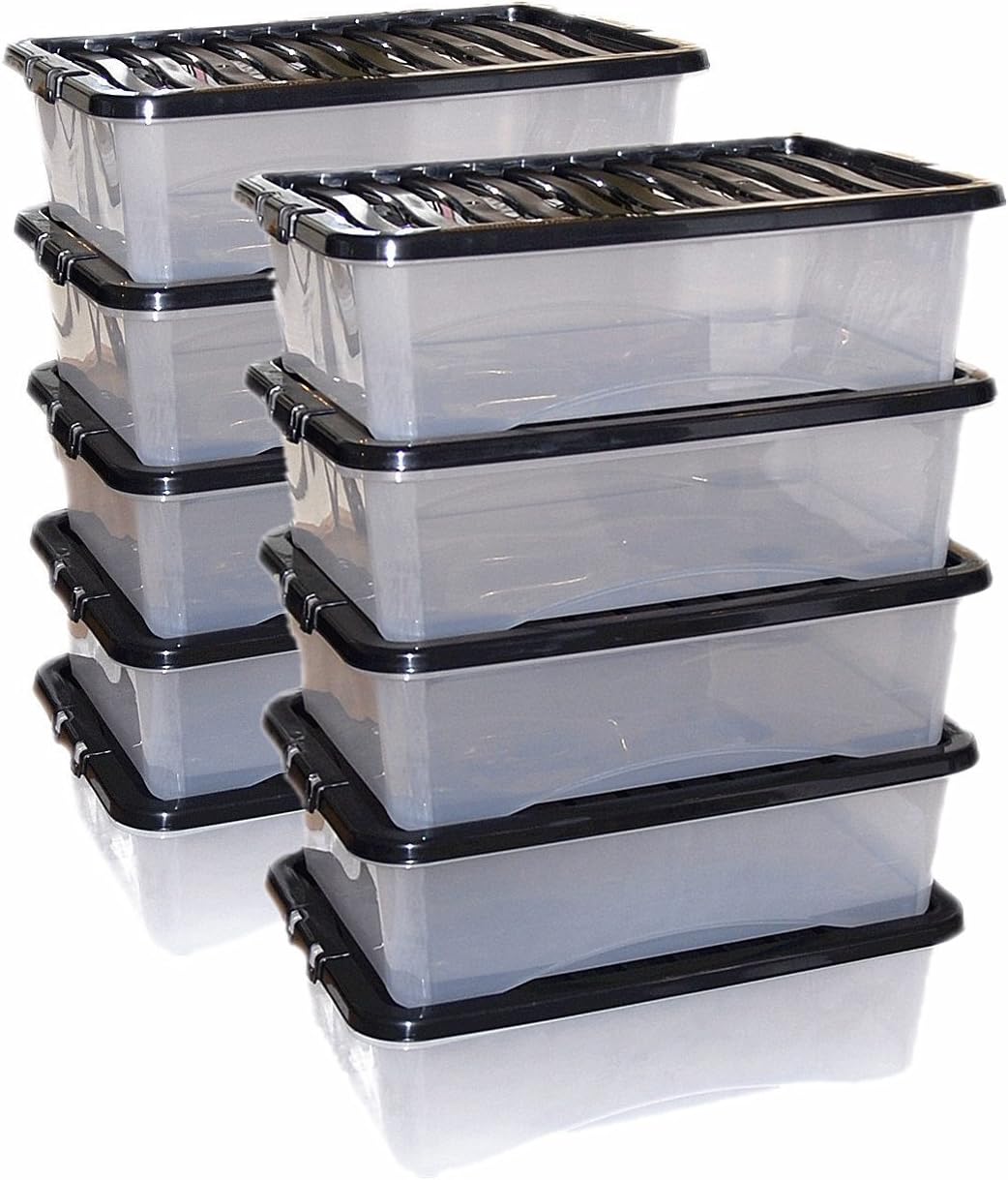 CrazyGadget® 32L 32 Litre Large Big Plastic Storage Clear Box Strong ...