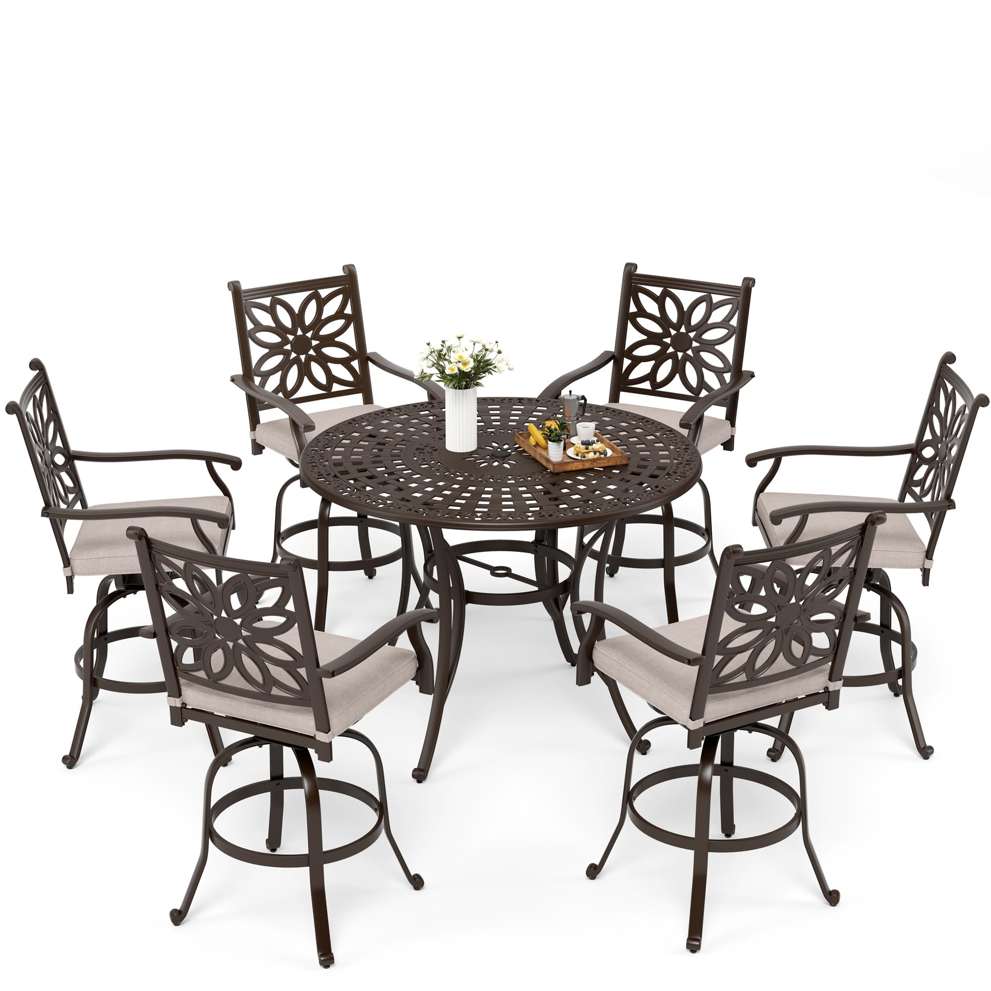 Amazon.com: MFSTUDIO Cast Aluminum Bar Height Patio Dining Set of 7 ...