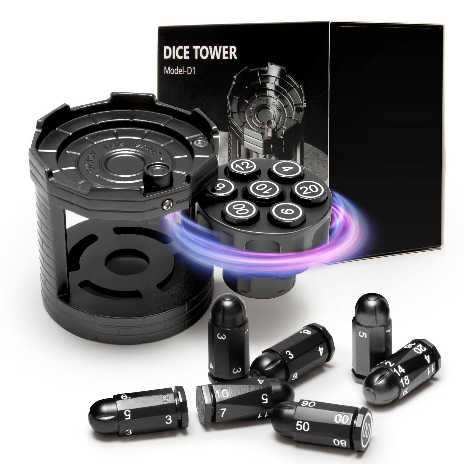 Amazon.com: Metal Polyhedral Bullet Dice Tower with Spinning Revolver ...