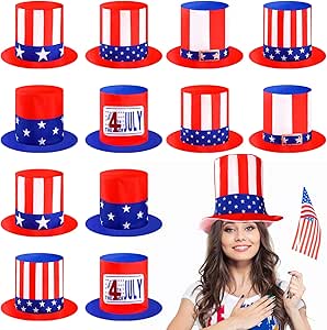 Amazon.com: Vabean 12 Pcs Patriotic Hats 4th of July American Flag Top ...