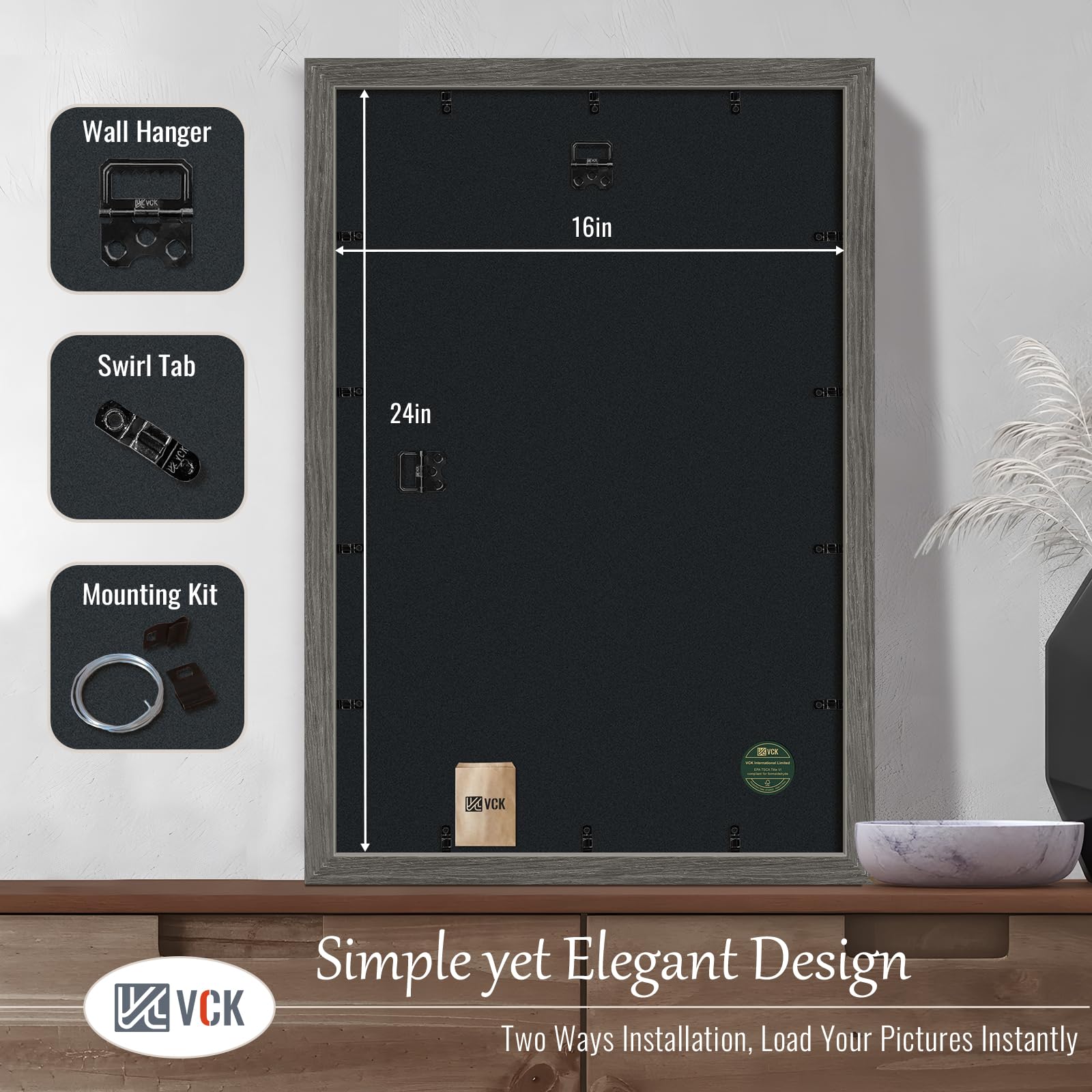 Snapklik.com : 16x24 Frame Set Of 5, Gray Solid Wood Poster Picture ...