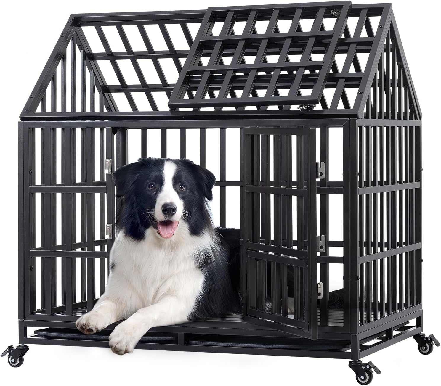 Amazon.com : 43.3 Inch Strong Metal Heavy Duty Dog Cage with Roof ...