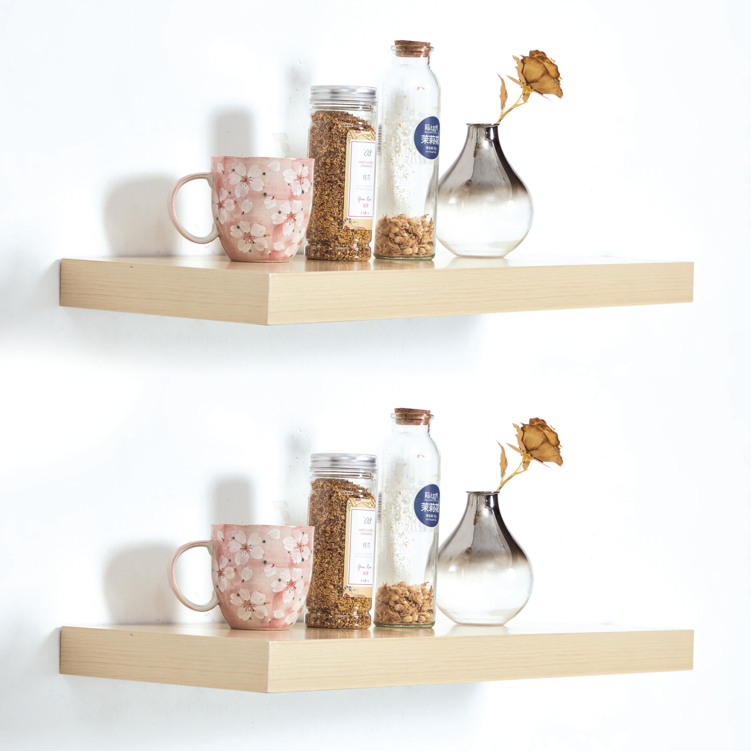2 Pack Floating Shelves, Maple Wall Mounted Shelf with Bracket ...