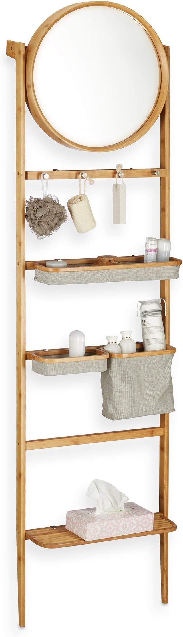 Relaxdays Badregal für Wand, Leiterregal zum Anlehnen, Badablage mit ...