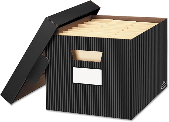 Bankers Box Pinstripe Decorative Storage Boxes, 4-Pack
