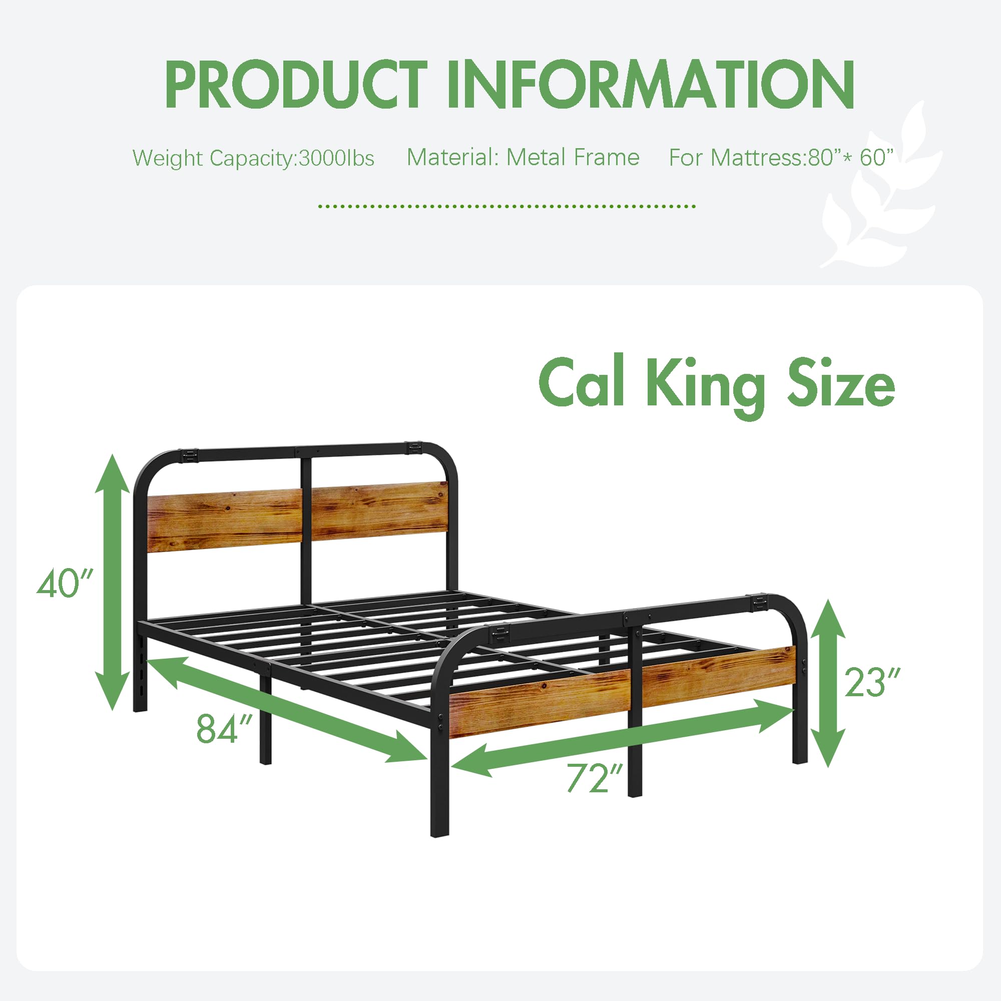 ZIYOO 14" Heavy Duty California King Bed Frame, Cal King Bed Frame with ...