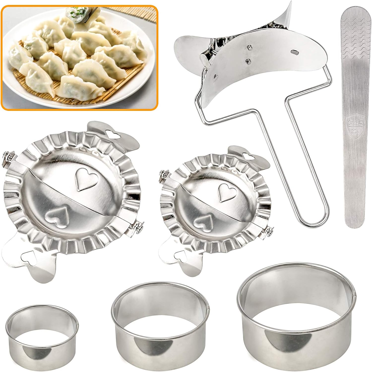 7 Pcs Dumpling Maker and Cutter Stainless Steel Dumplings Mold Set (3× ...