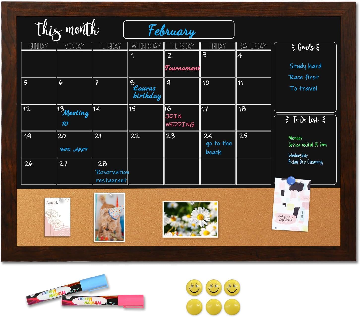 DOLLAR BOSS Magnetic Chalkboard Calendar with Cork Board 60 X 90 cm ...