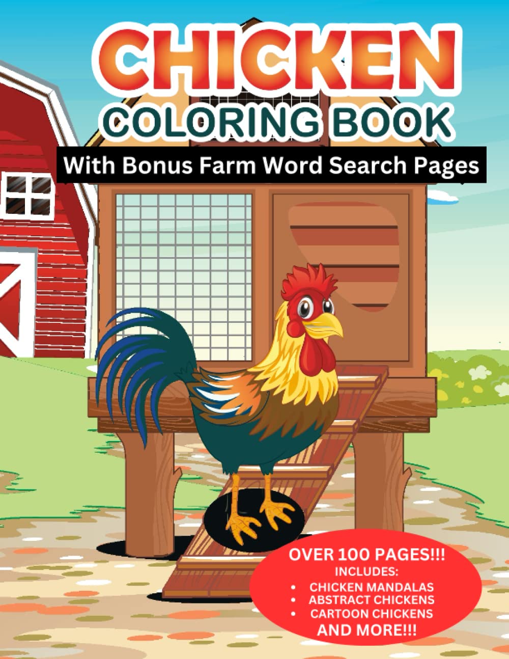 Chicken Coloring Book with Bonus Farm Word Search Pages: Chicken ...