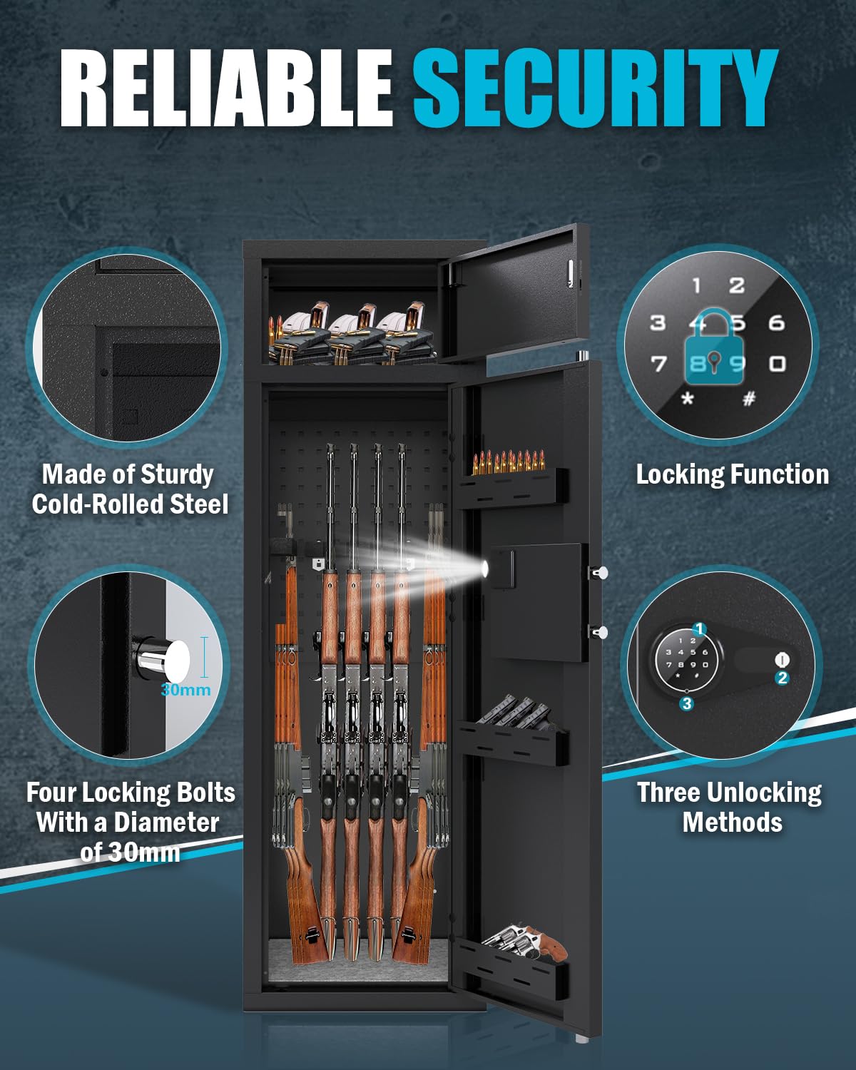 Shotgun Security Cabinet 10-12 Gun Cabinet Safe With Dual Alarm - Rifle ...