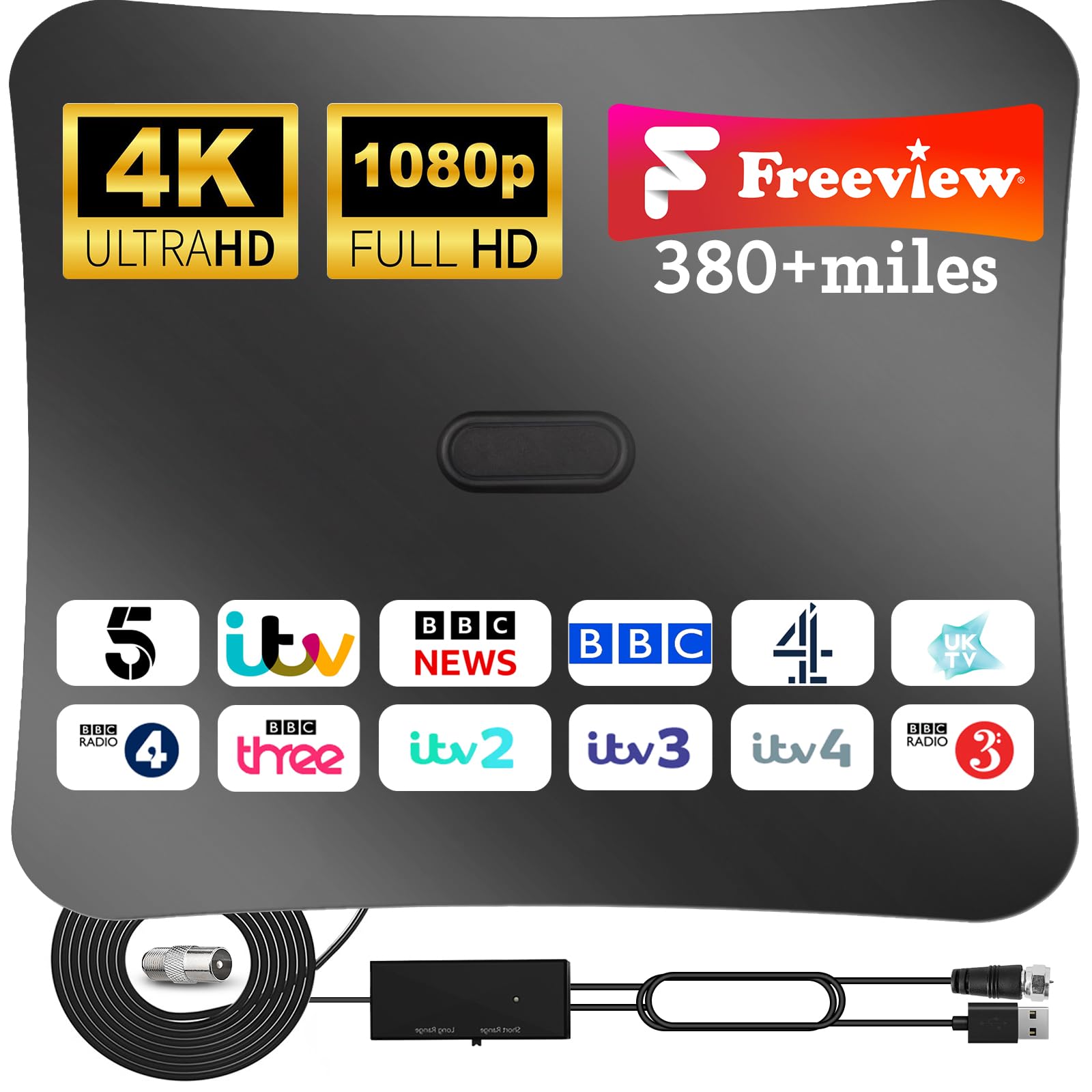 TV Aerial - Indoor TV Aerial 380 Miles Range Reception with Amplifier ...