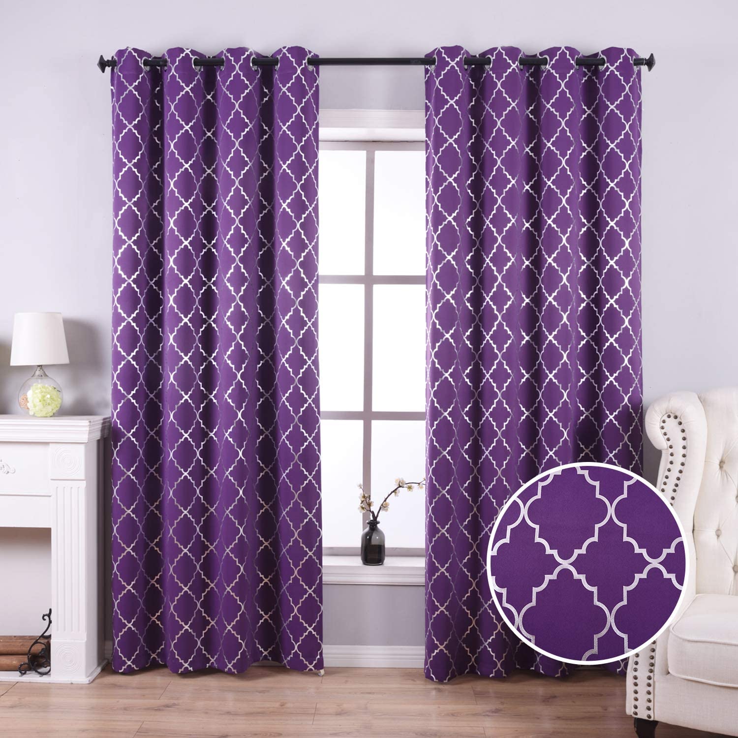 Dark Purple Patterned Curtains 4 Dark Purple Blackout Star Curtains
