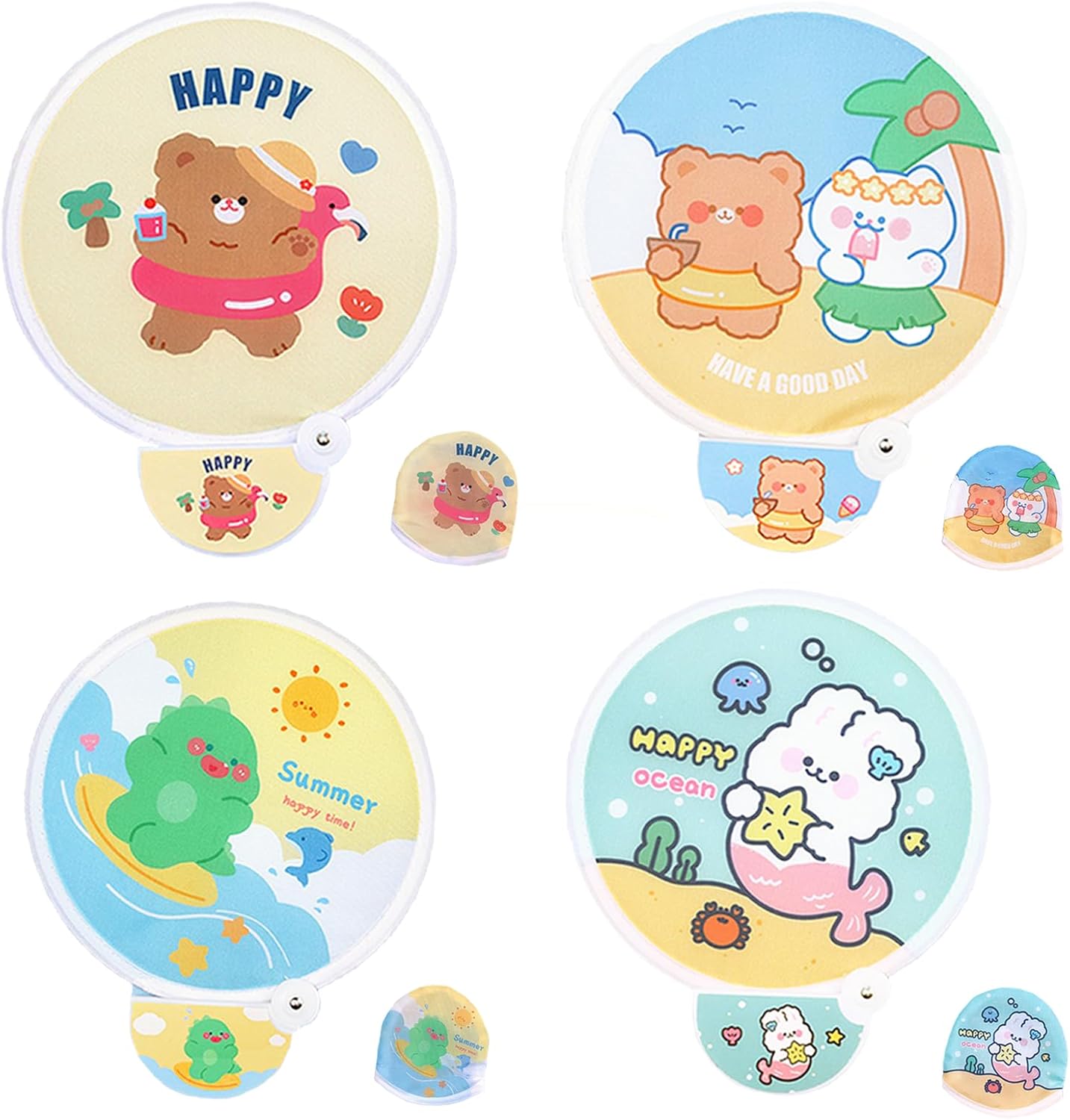 Amazon.com: JIUMO 4 PCS Round Foldable Fan Bulk,Handheld Folding Fan ...