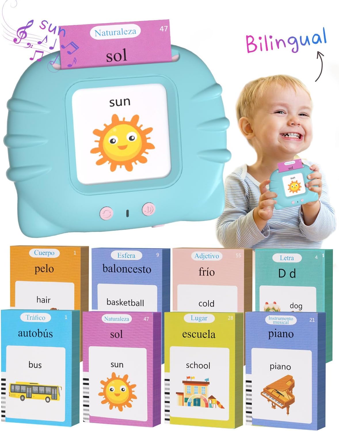 Amazon.com: 510 Words Spanish English Bilingual Talking Flash Cards ...