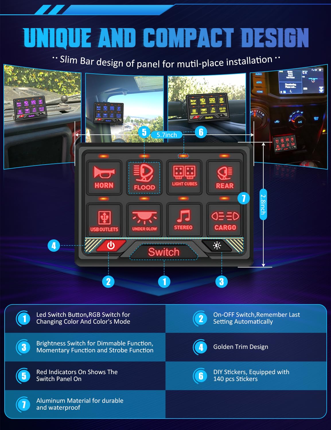 Snapklik.com : Chelhead Waterproof Aluminum Switch Panel 8 Gang 80A 4 ...