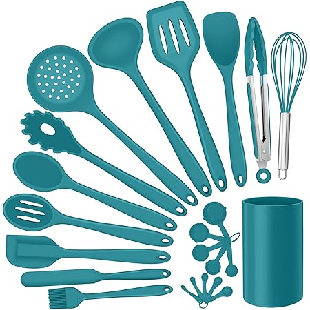 Amazon.com: Silicone Kitchen Utensils Set, E-far 23 Pcs Blue Cooking ...