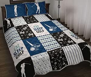 Amazon.com: ENCYCOM Eat Sleep Golf Blue Shape Quilt Sets, Golfs Quilt ...
