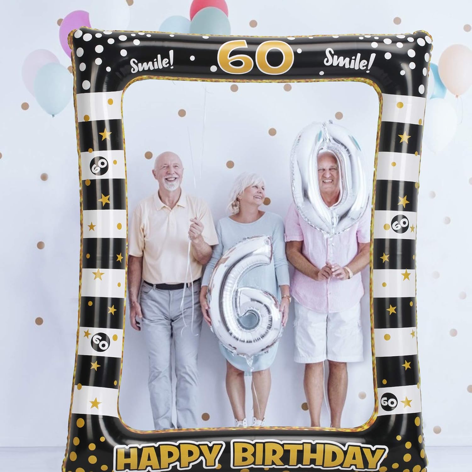 CINMOK 60th Birthday Inflatable Picture Frames Black Gold Selfie Frame ...