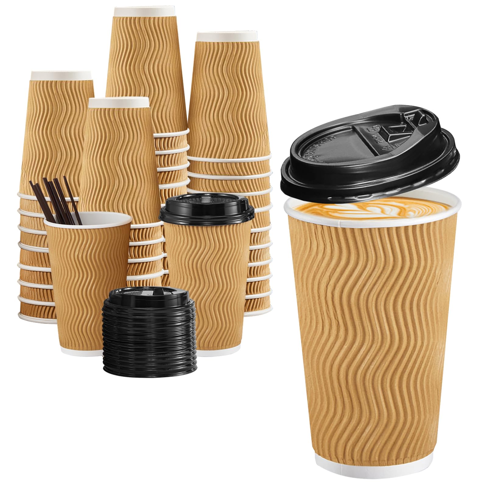 Amazon.com: SIUQ 80 Pack 16 OZ Disposable Coffee Cups with Lids and ...