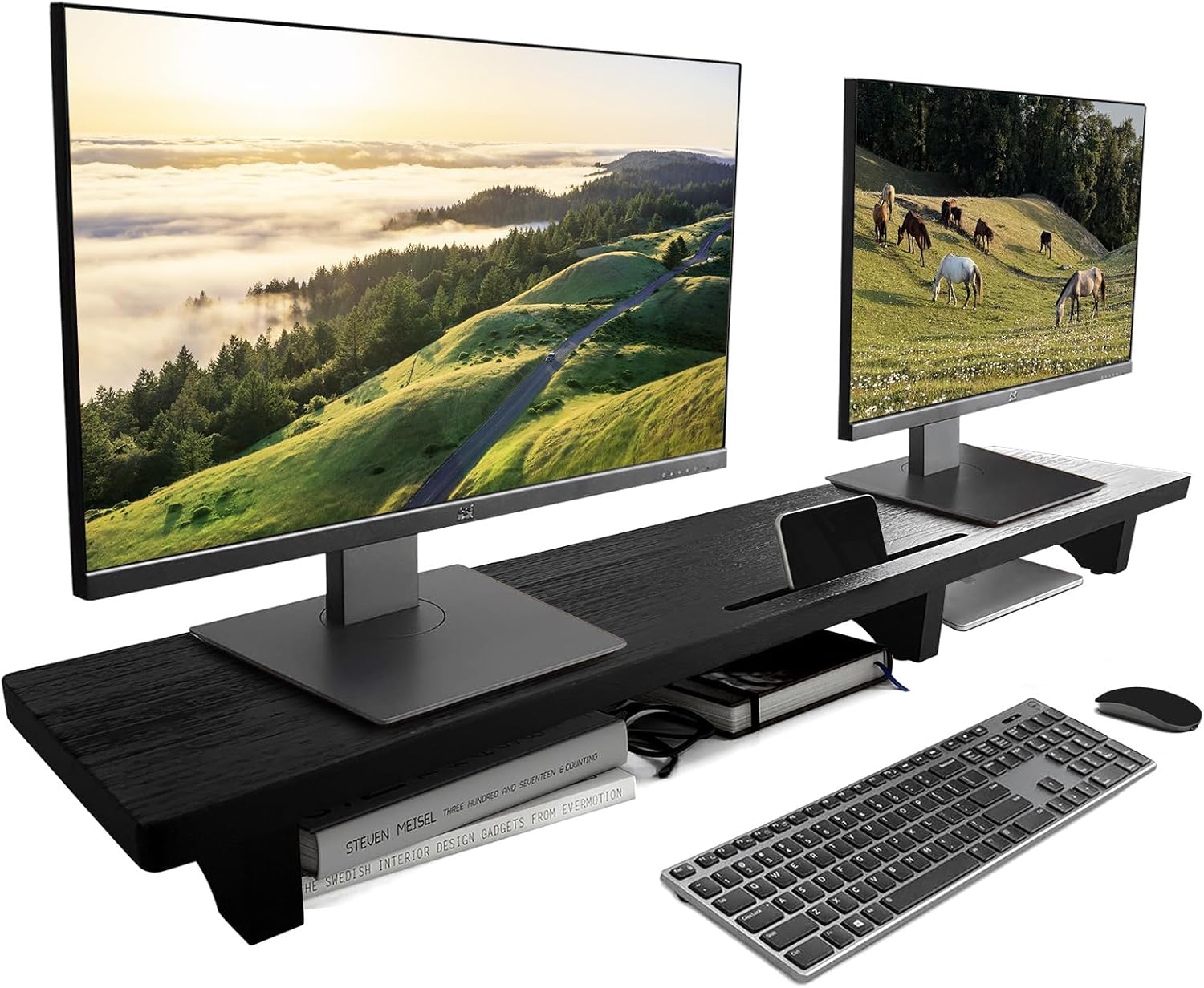 Large Dual Monitor Stand Riser, Solid Wood Desk Philippines | Ubuy