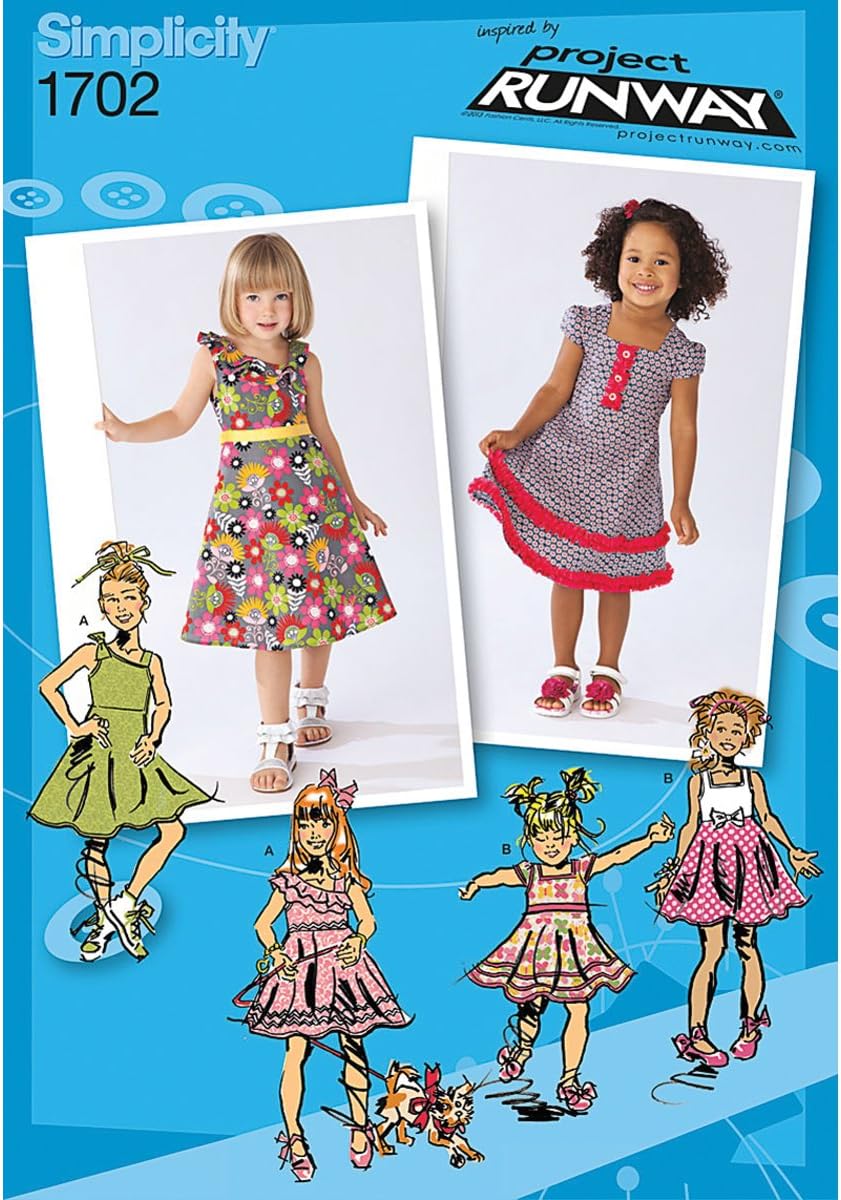 Amazon.com: Simplicity Project Runway Pattern 1702 Girls Dress with ...