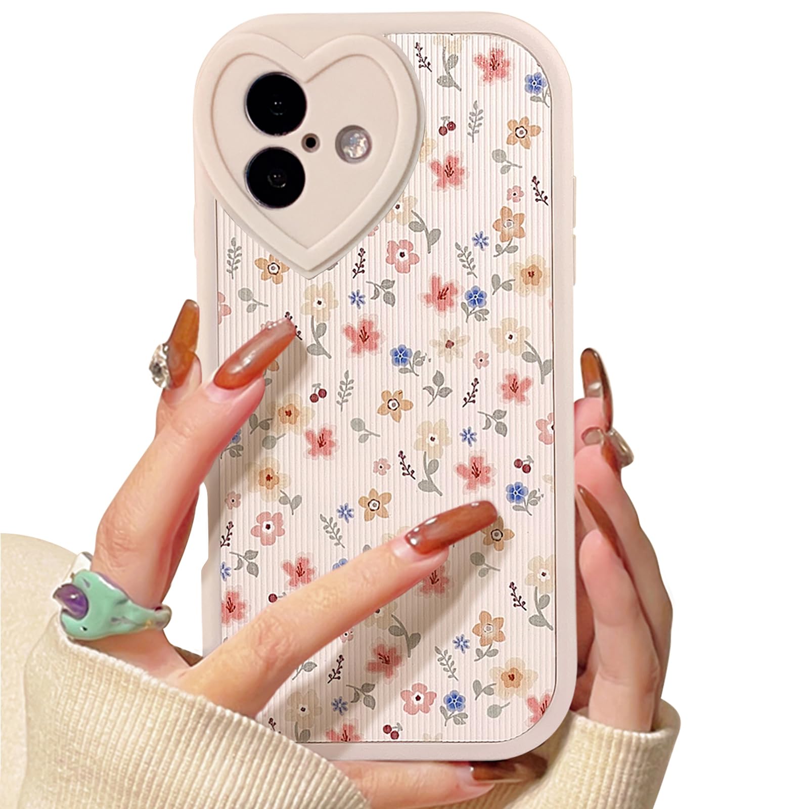 Amazon.com: Lovmooful Compatible for iPhone 16 Case Cute Flower Floral Leaf with Love Lens ...