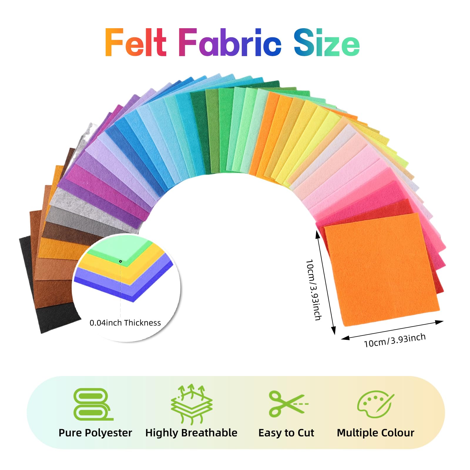 100Pcs 10×10 cm Coloured Felt Fabric Sheets – Assorted Colours ...