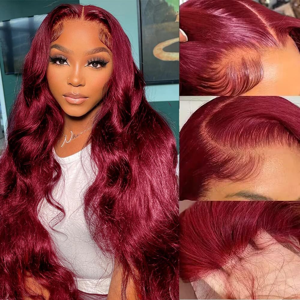 Amazon.com : 13X6 Burgundy Lace Front Wigs Human Hair 180% Density Body ...