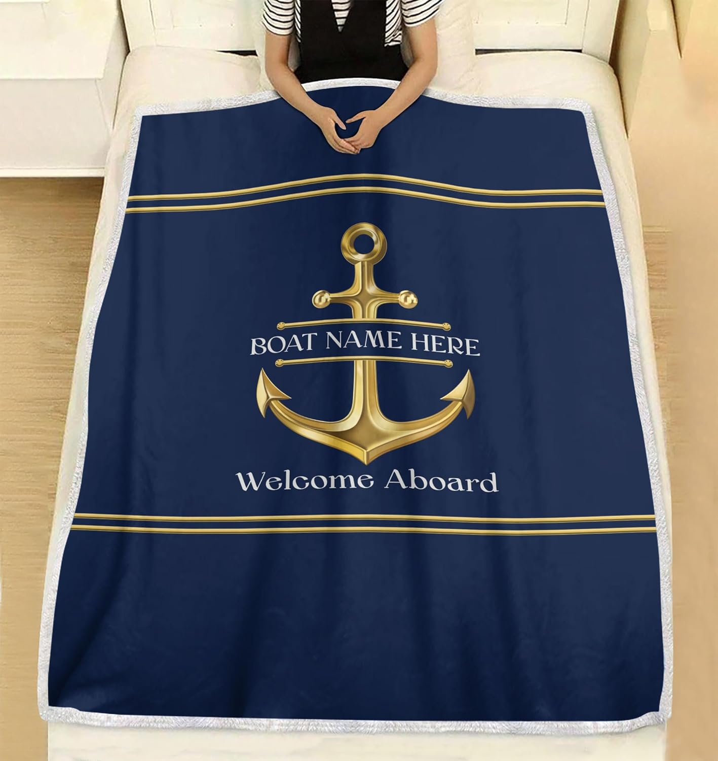 Amazon.com: Personalized Boat Blanket for Owners - Custom Nautical Gold ...