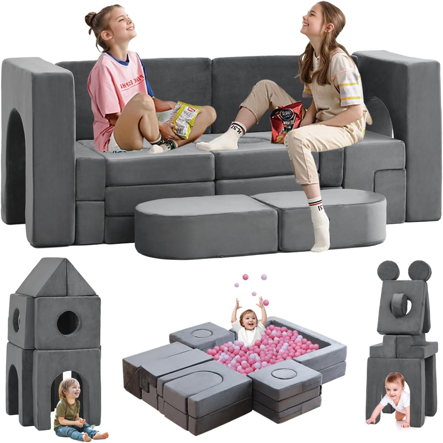 Amazon.com: Domiqut 22Pcs Modular Kids Play Couch, Floor Sofa for ...