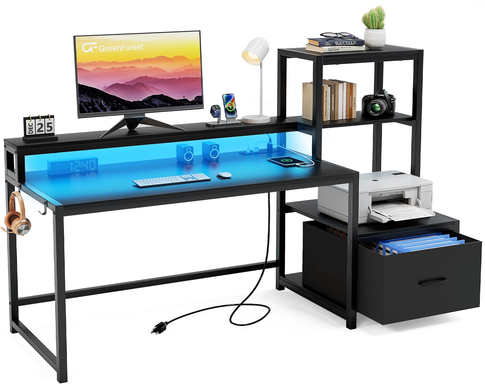 GreenForest Computer Desk with Drawer and Printer Shelf, Reversible 68. ...