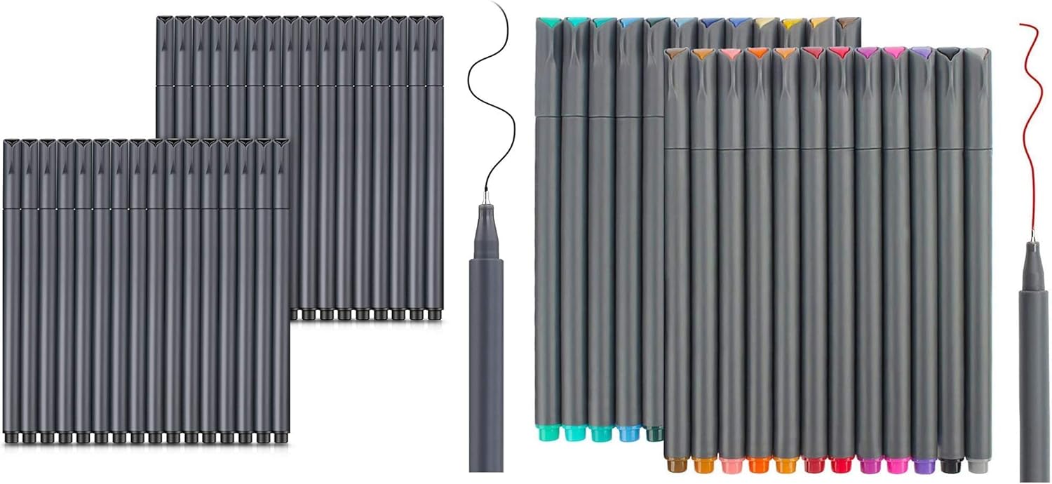 Amazon.com: Taotree 24 Fineliner Color Pens Set & 24 Black Pens Fine ...