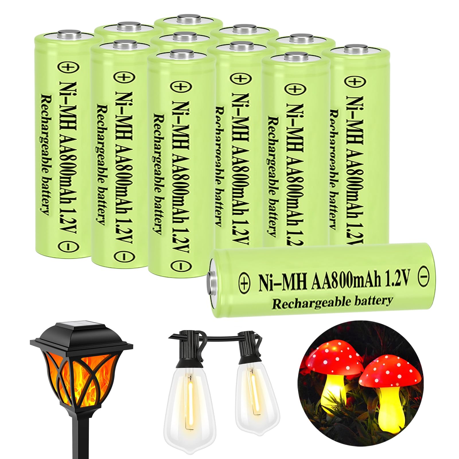Amazon.com: Lombaour 12 Packs AA 800mAh Garden Ni-MH Batteries,1.2 ...