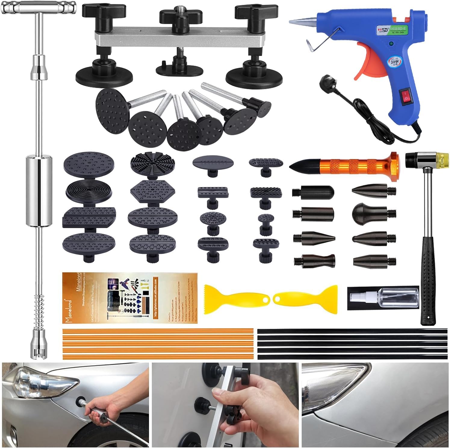 Fly5D Dent Repair Kit,Paintless Dent Removal Kit with T-Bar Dent Puller ...
