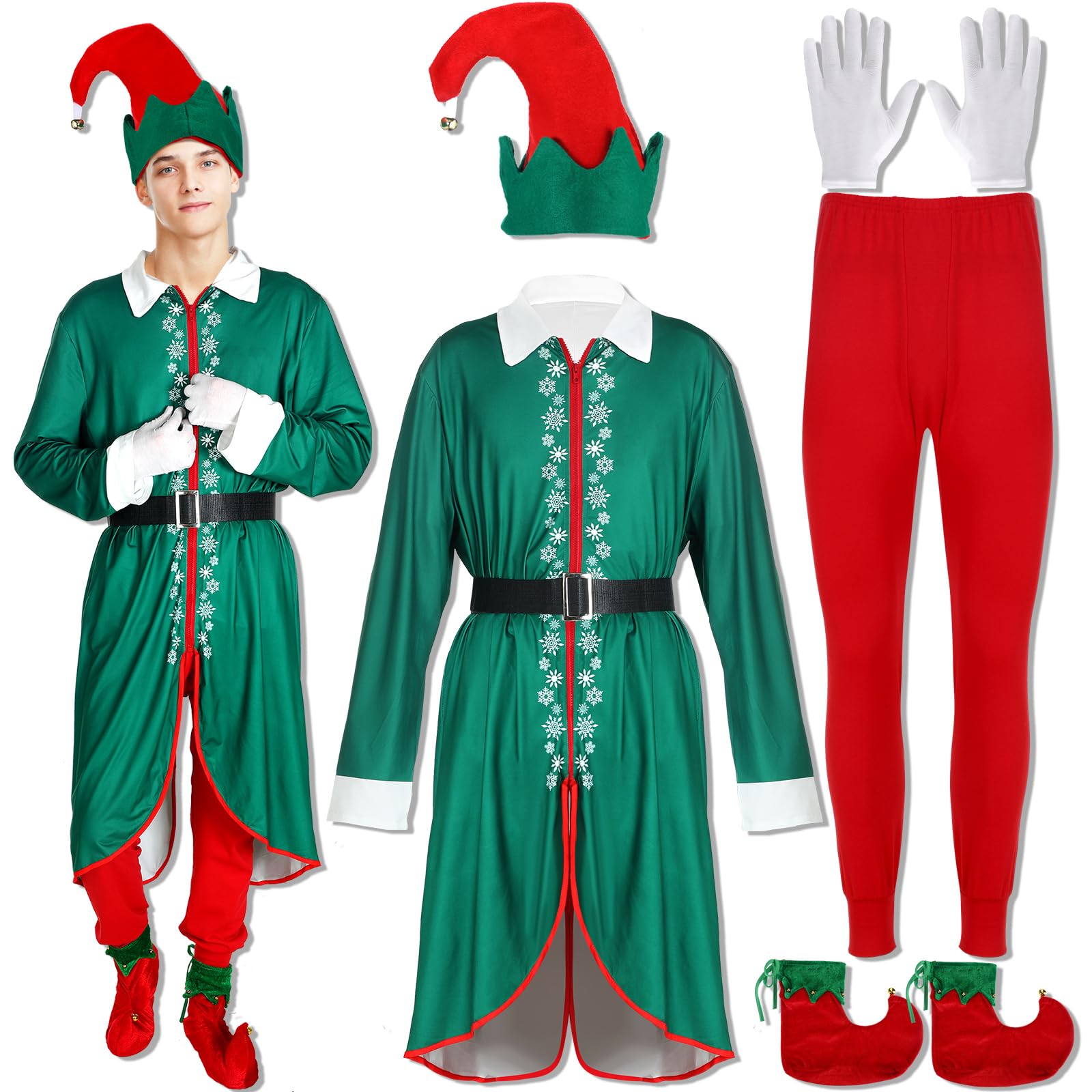 Seematn 5 Pcs Christmas Elf Costume for Women Red Santa Elf Helper ...