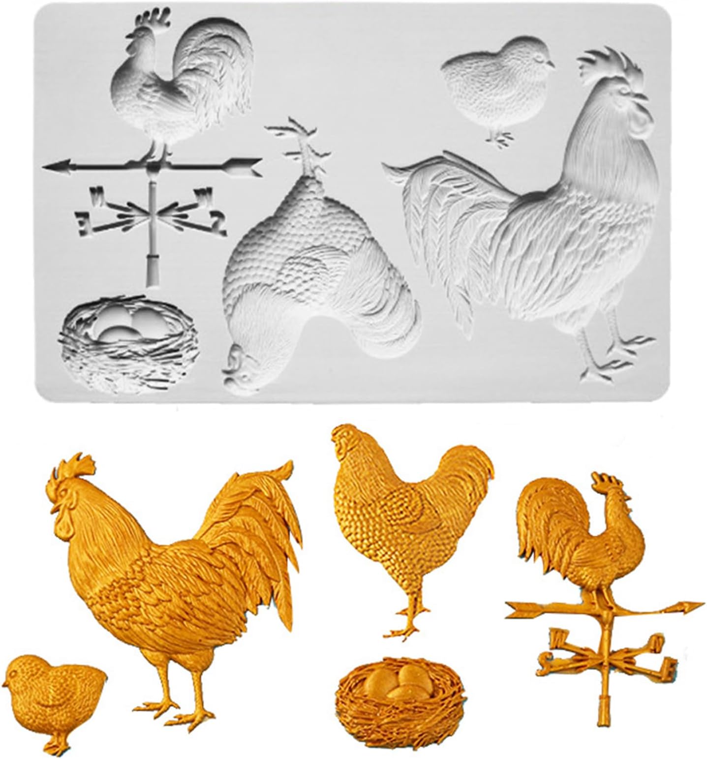 Amazon.com: Rooster Hen Silicone Molds 1 Pcs, Barn Animals Chocolate ...