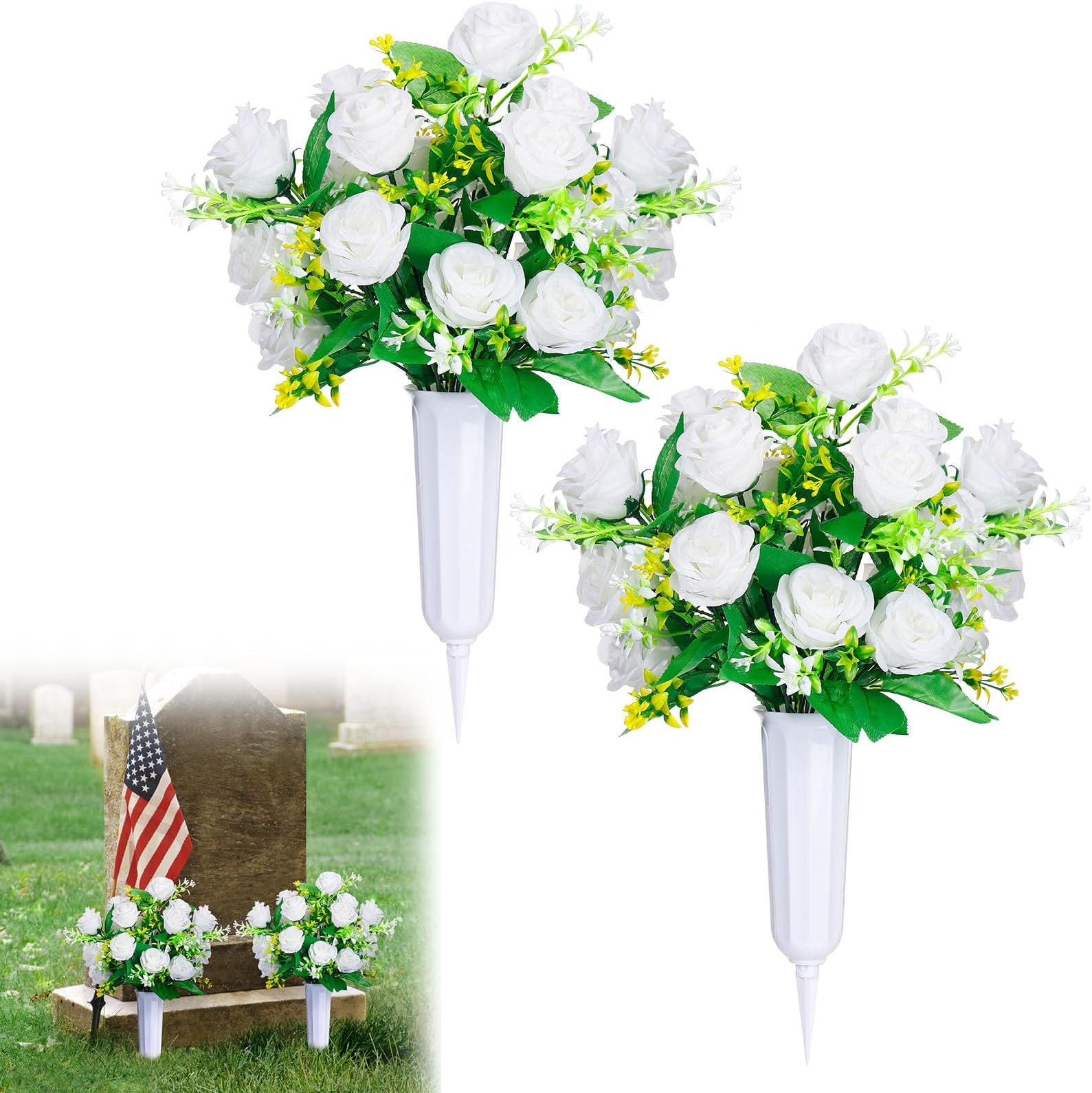 Amazon.com: Aulock 2 Sets Artificial Cemetery Flowers with Vases - 36 ...