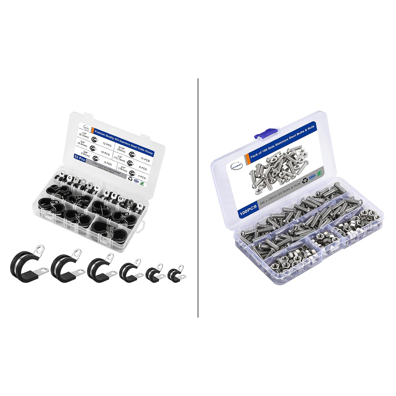 304 Stainless Steel 52 PCS Cable Clamps Kit + SS M6 x 20mm 100 Sets ...