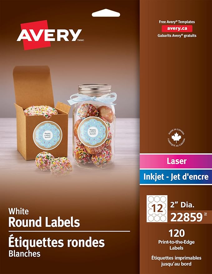 Avery Matte White Round Labels, 2" Round Labels, for Laser/Inkjet ...