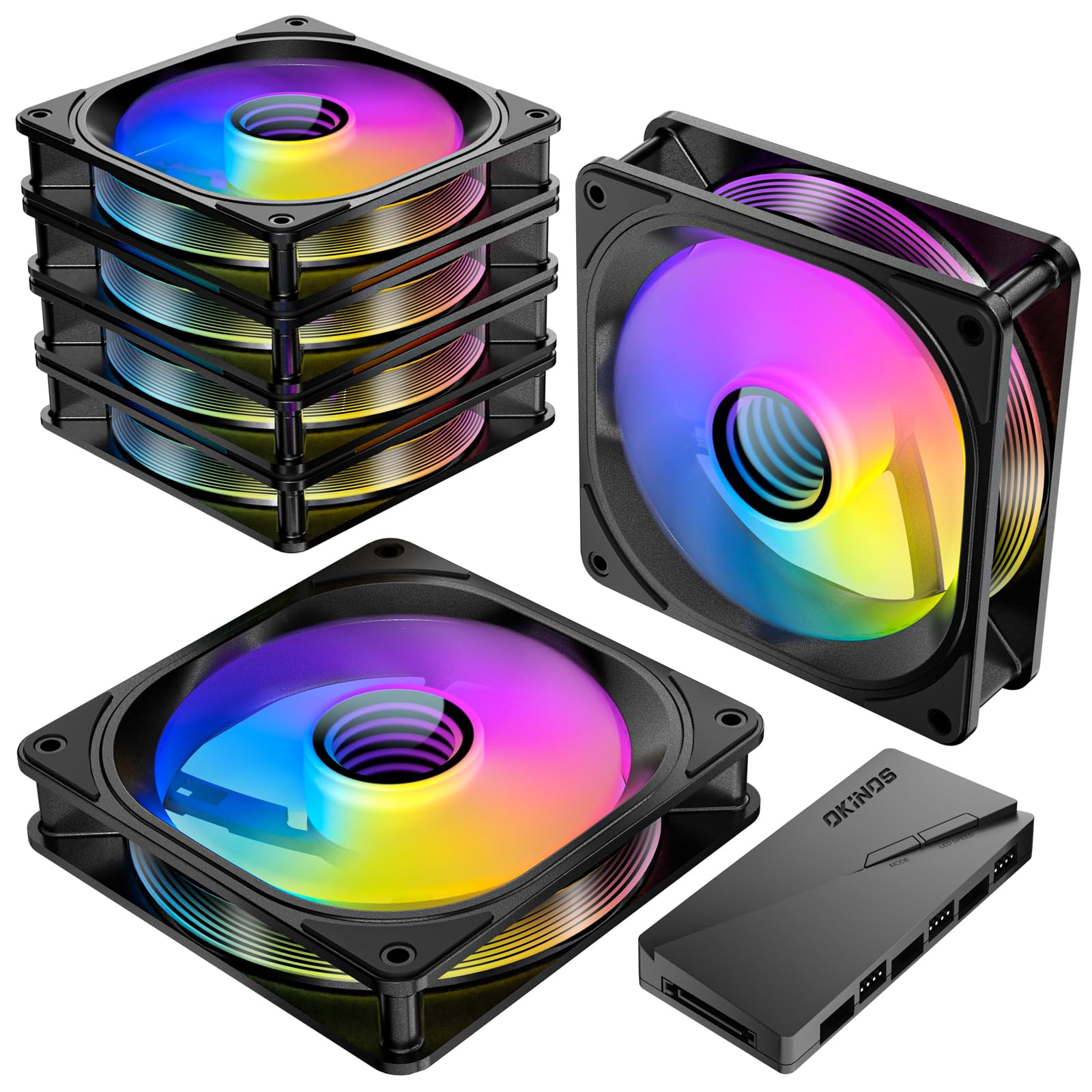 Amazon.com: Okinos 6 Pack RGB Fans, Infinity Arc ARGB Effect, PWM PC ...