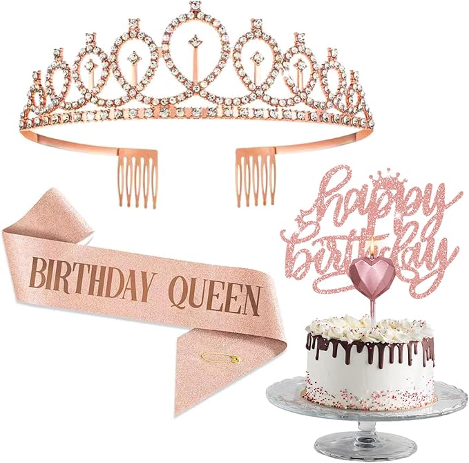 Amazon.com: SINTENILL Birthday Decorations for Women Including Birthday Sash, Crown/Tiara ...