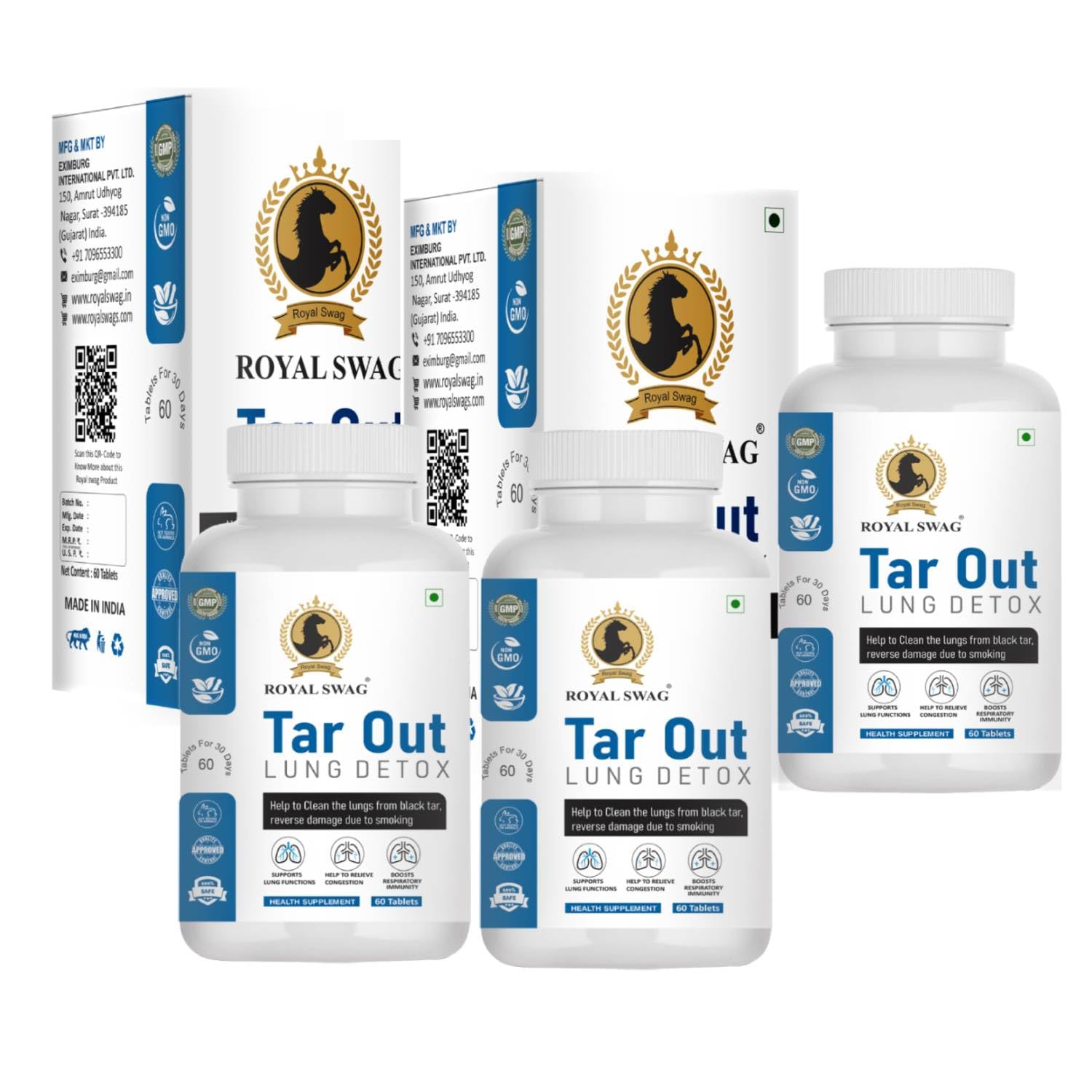 Royal Swag Tar Out Lung Cleanse and Detox Capsule Set of 3(60 Pcs Pack ...