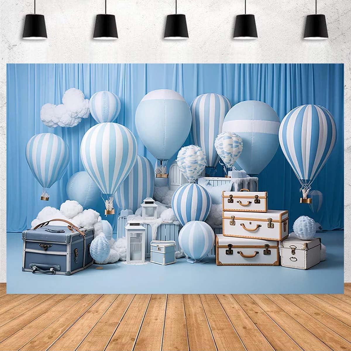 Amazon.com : Blue Boy Hot Balloon Photography Background for 1st ...