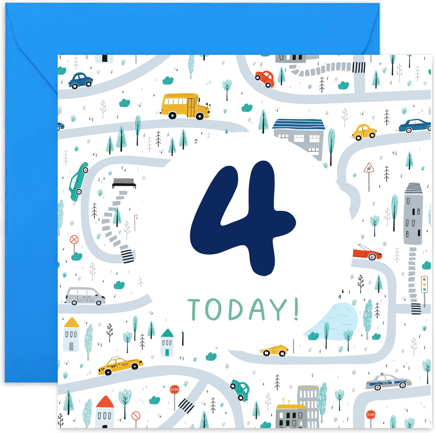 Old English Co. 4th Birthday Card for Boy or Girl - Fun Cars Vehicle ...