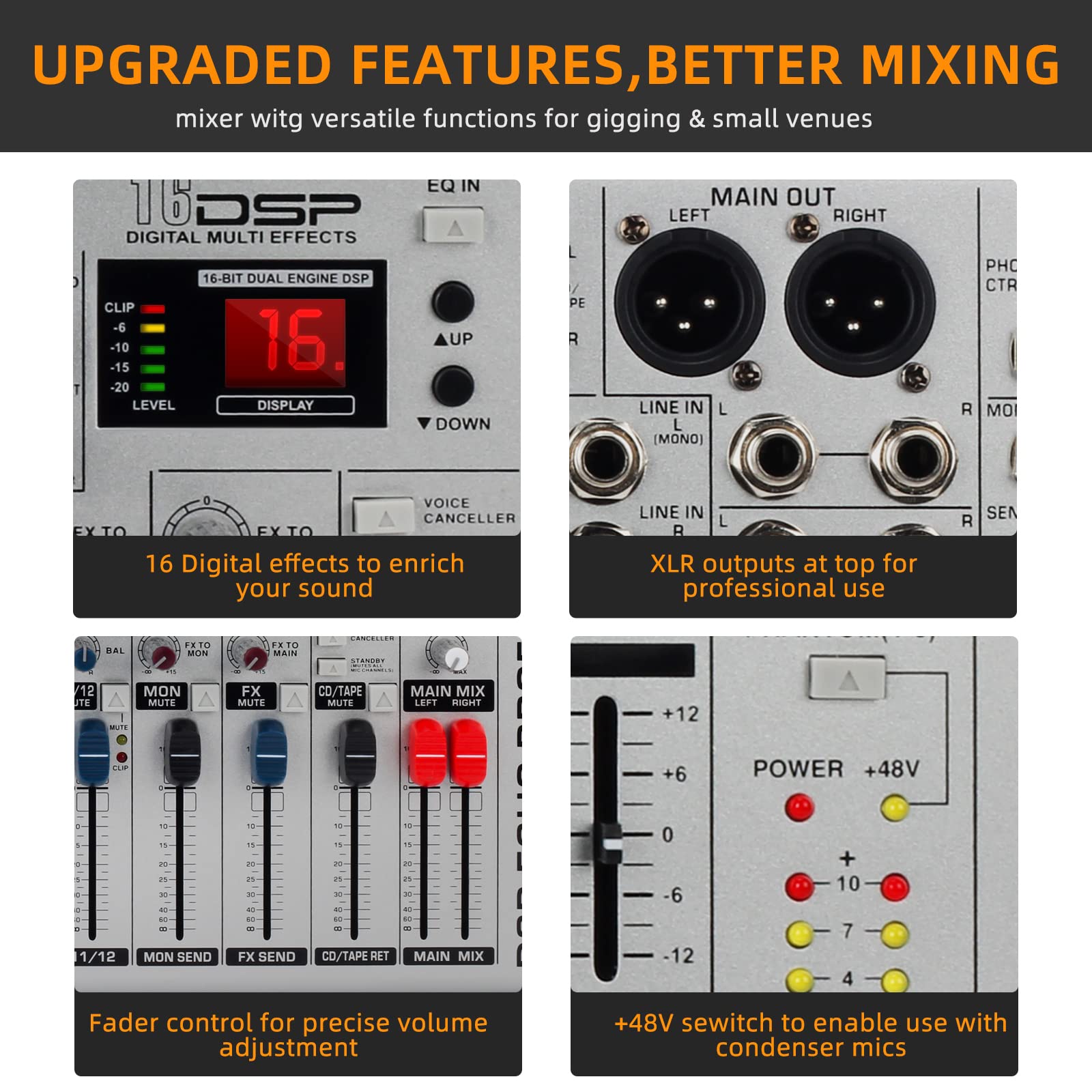 Snapklik.com : 12-Channel DJ Professional Mixer, BT Function w/USB ...